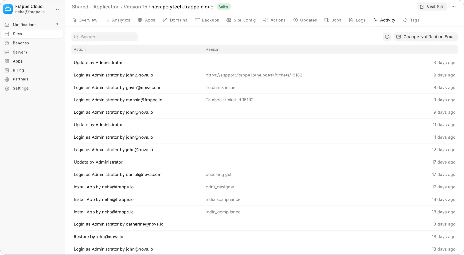 Monitor on Frappe Cloud